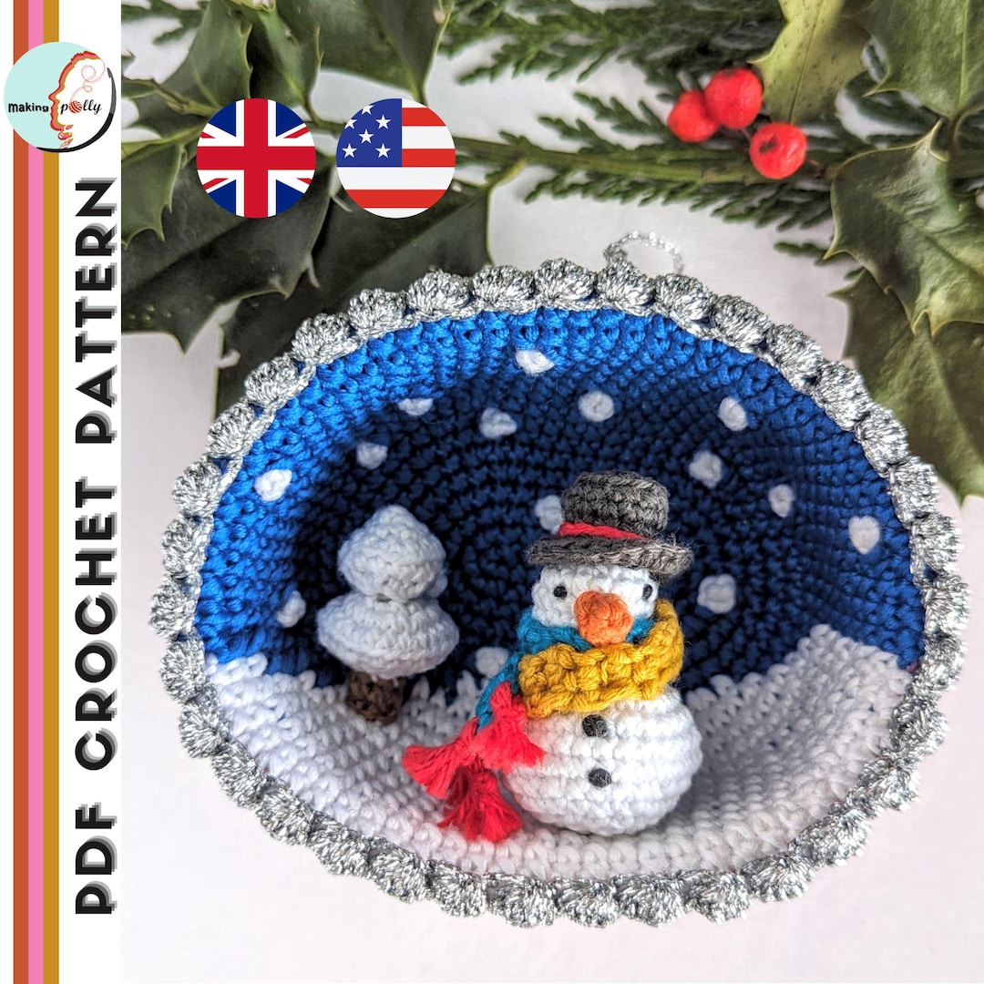Crochet PATTERN Snowman Diorama Bauble UK & US Terminology - Etsy UK