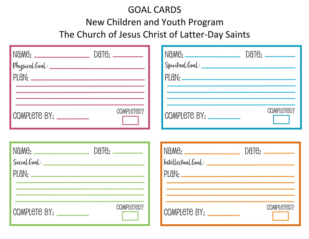Goal Cards for the New Children and Youth Program - Etsy