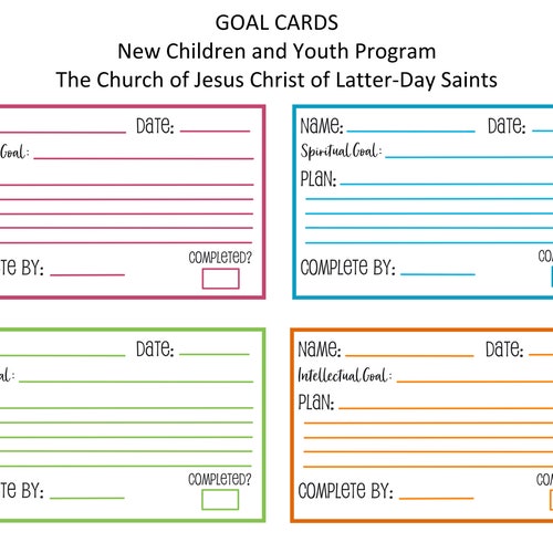 Goal Cards for the New Children and Youth Program | Etsy