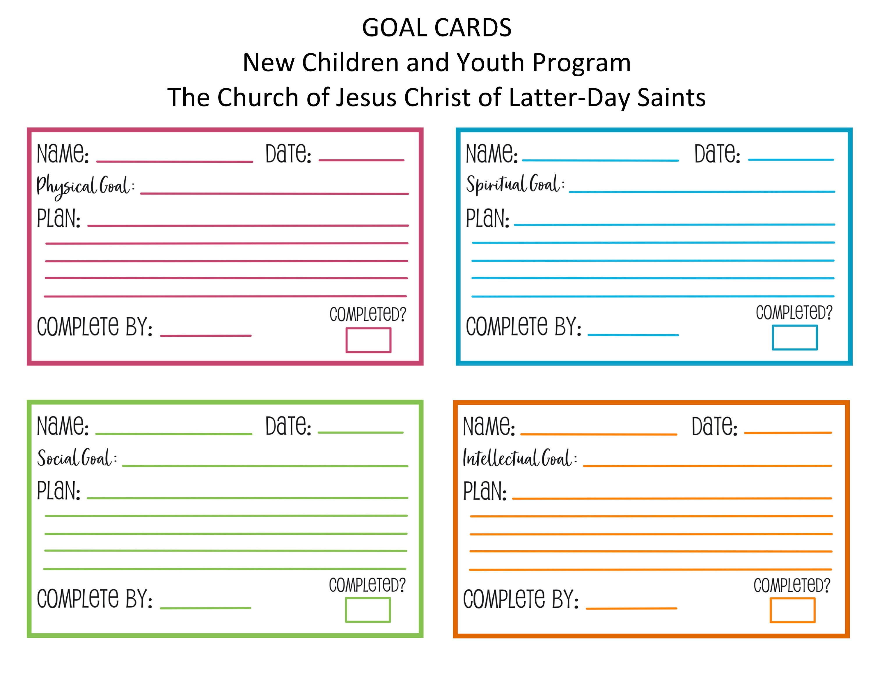 Goal Cards for the New Children and Youth Program - Etsy