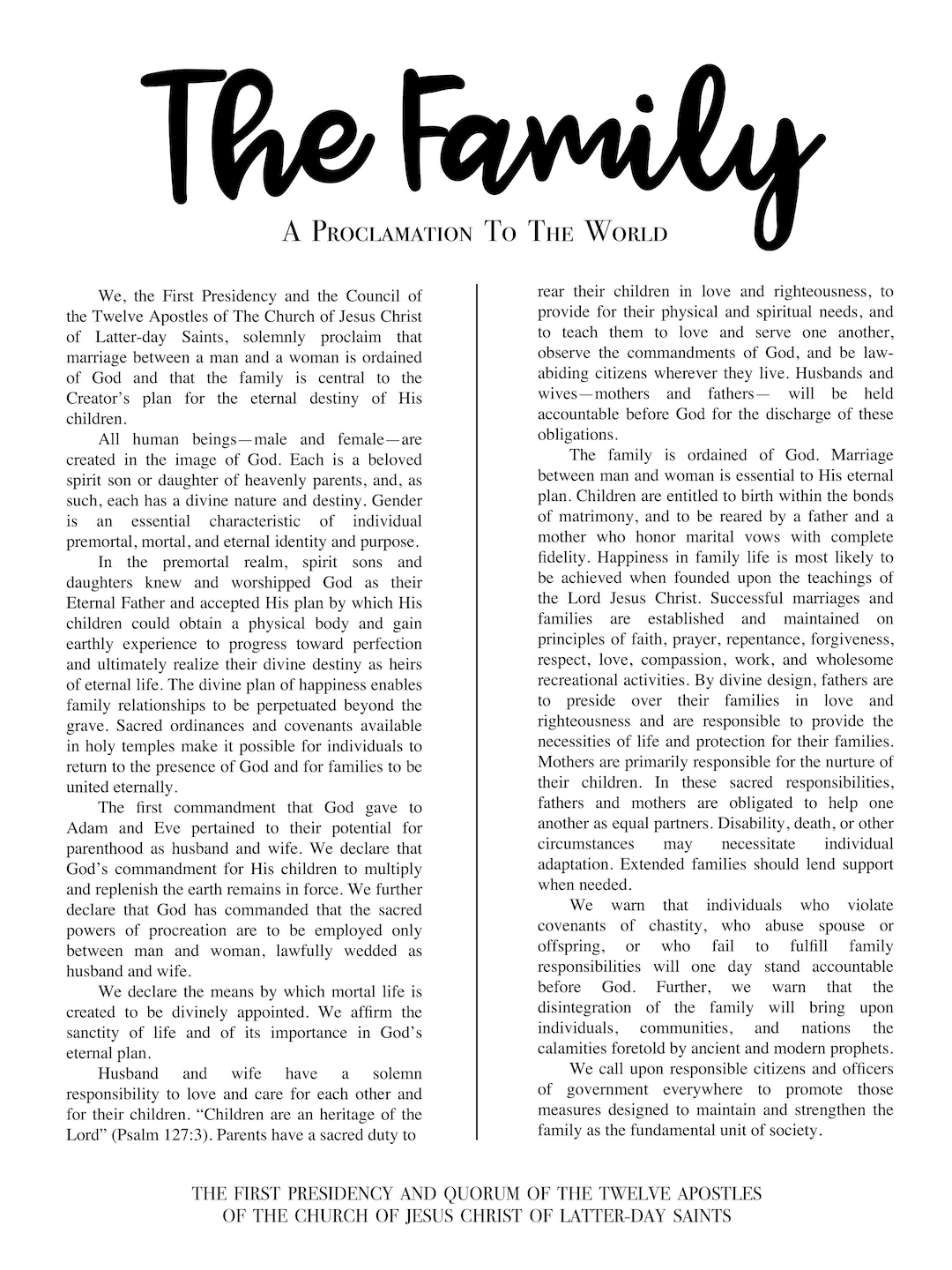 8x10 Inch the Family Proclamation LDS Engineering Print - Etsy