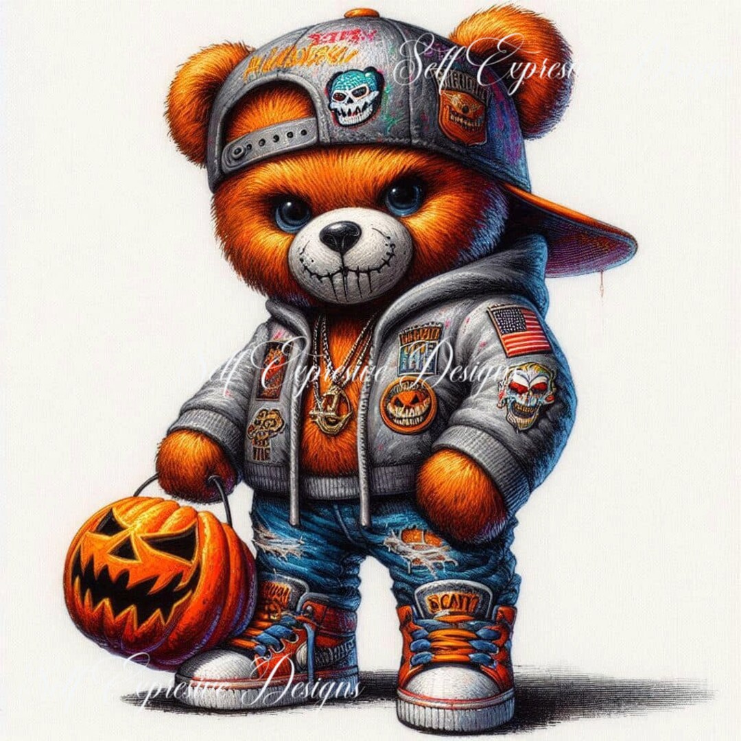 Spooky Gothic Bear Halloween Art, Digital Download, Printable Cute ...