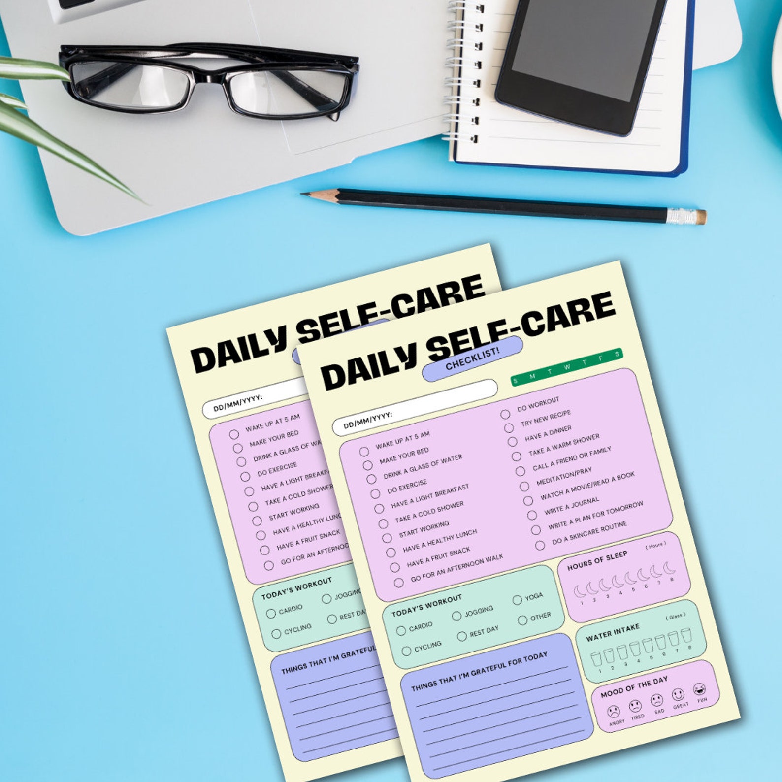 Bold Daily Self-care Planner, Pastel Colorful Design, Rounded Pages ...
