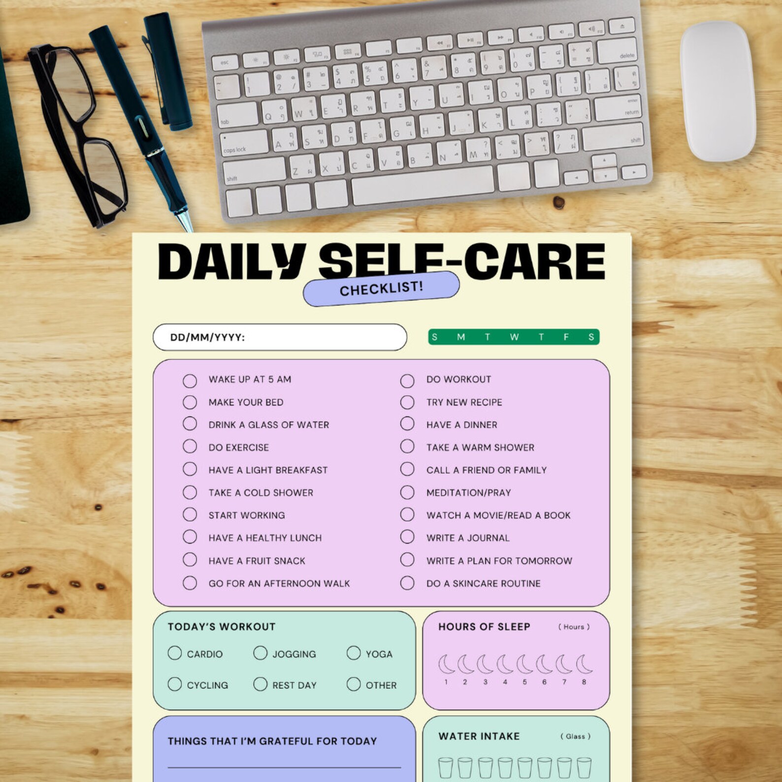 Bold Daily Self-care Planner, Pastel Colorful Design, Rounded Pages ...