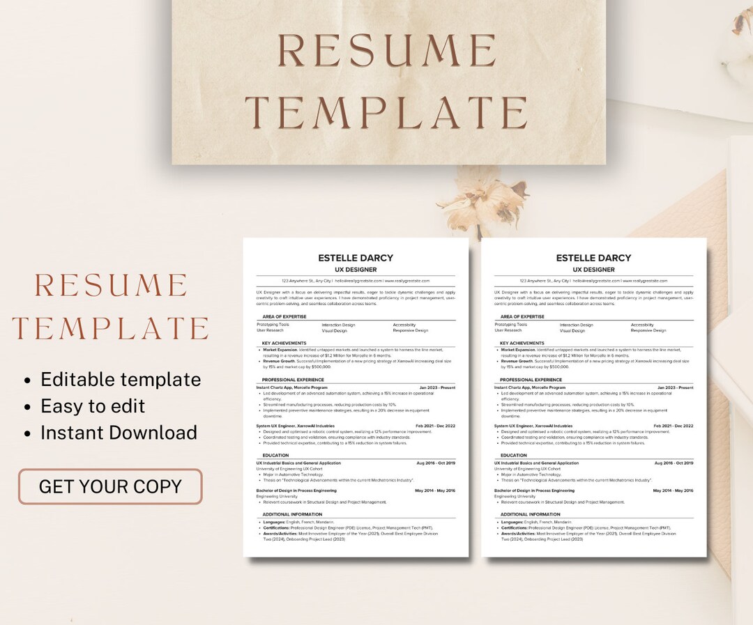 Modern Tech Resume Template - Minimalist Professional Design for Job ...