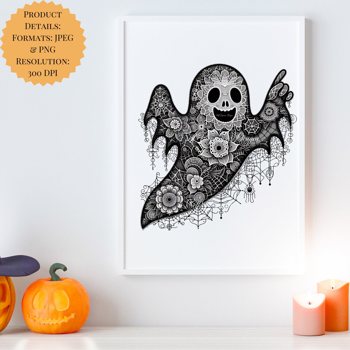 Scary Ghost Lace Digital Design Png Halloween Boo Lace - Etsy