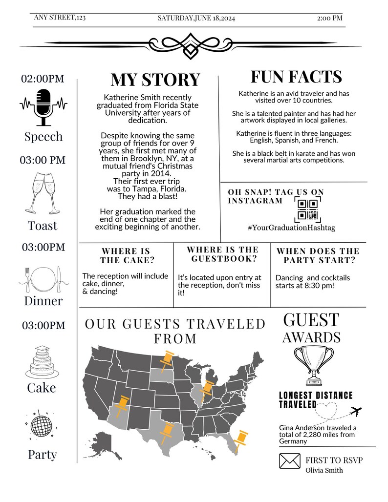 Graduation Newspaper Template, Graduation Program Editable Template ...