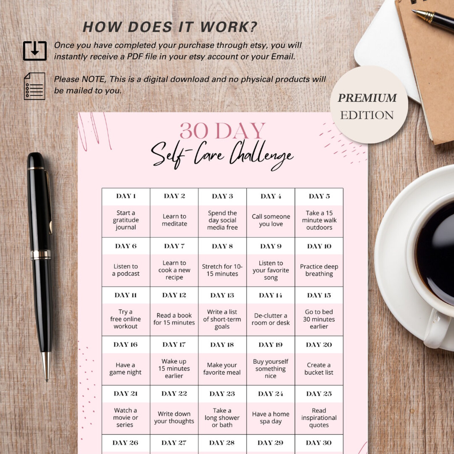 Pink Abstract Self Care Planner, 30 Day Challenge Organizer, Daily Self ...