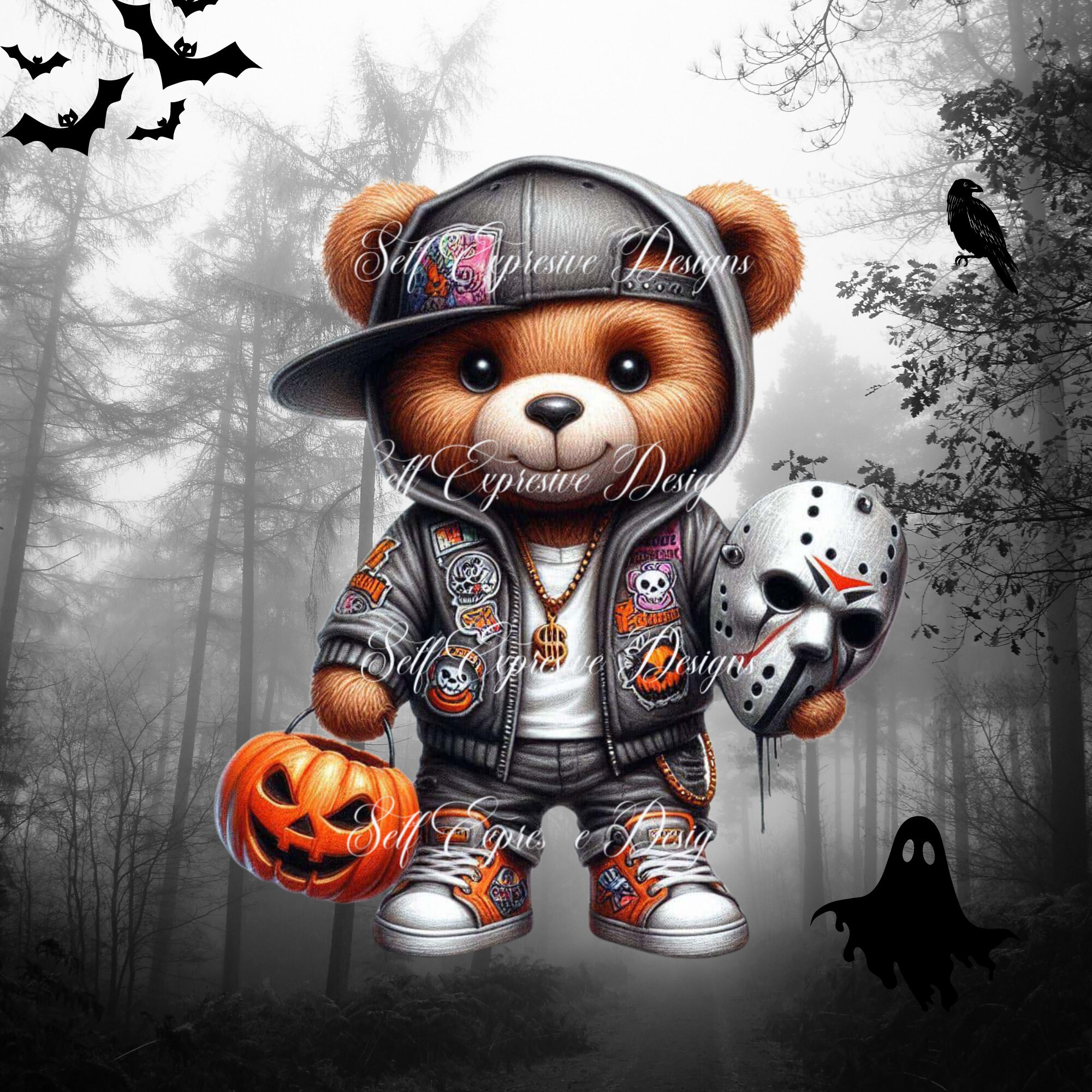 Spooky Halloween Bear Clipart for Dark Themed Printables - Etsy