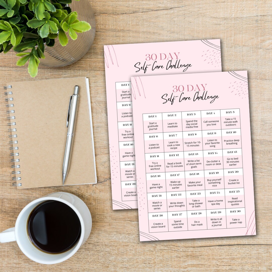 Pink Abstract Self Care Planner, 30 Day Challenge Organizer, Daily Self ...