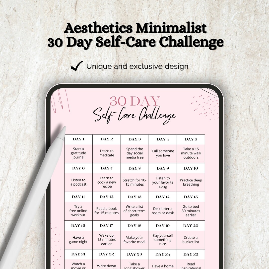 Pink Abstract Self Care Planner, 30 Day Challenge Organizer, Daily Self ...