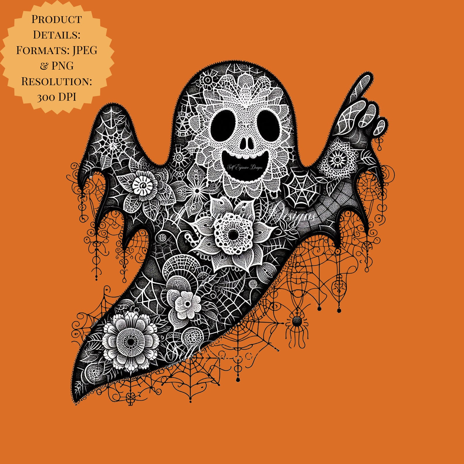 Scary Ghost Lace Digital Design Png Halloween Boo Lace - Etsy