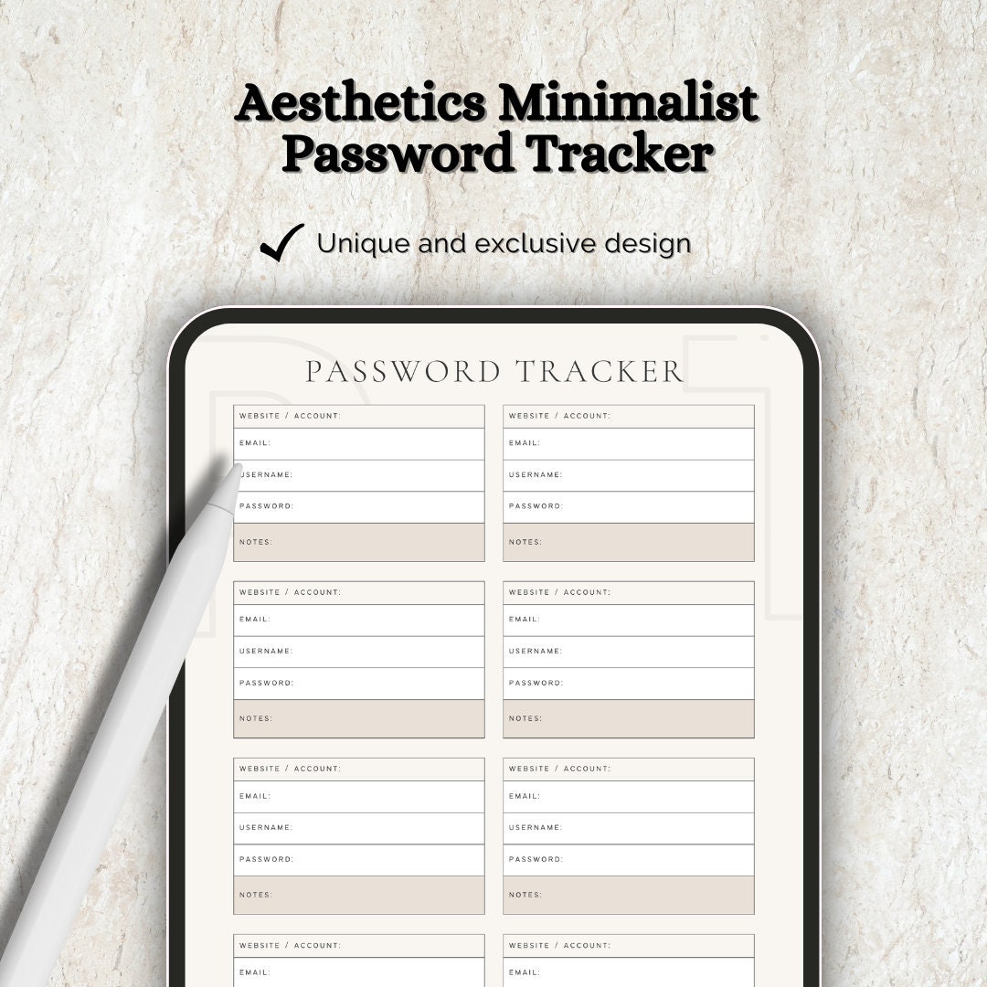 Minimalist Password Tracker, Login Information Keeper, Online Account ...