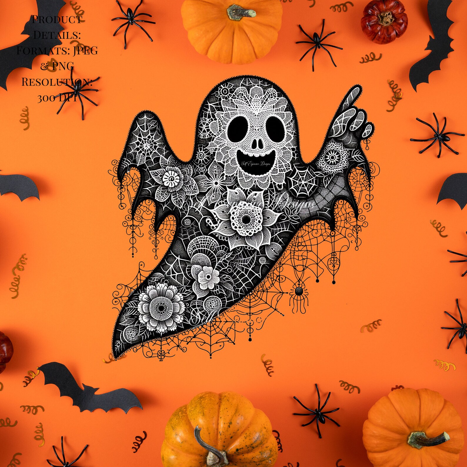 Scary Ghost Lace Digital Design Png Halloween Boo Lace - Etsy