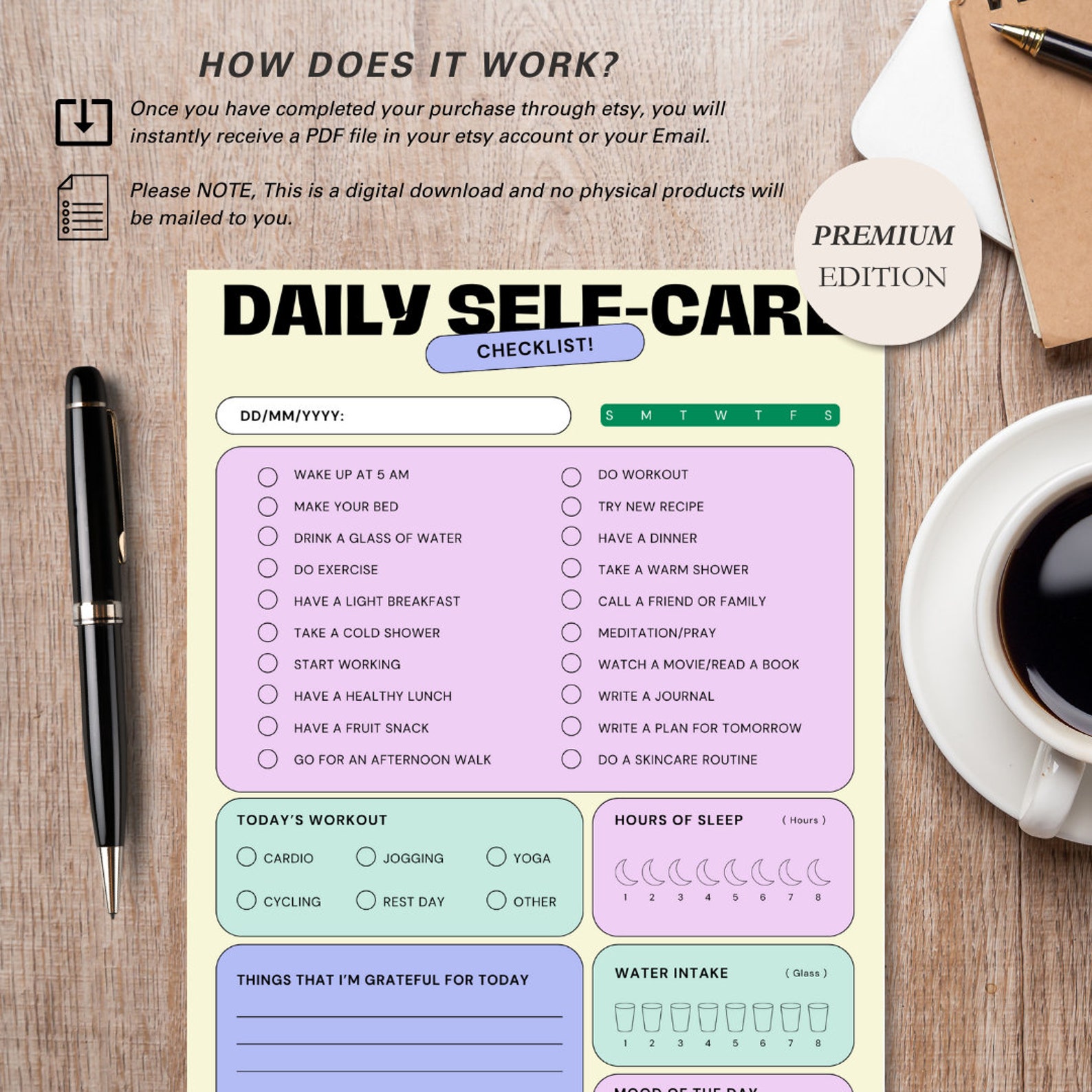 Bold Daily Self-care Planner, Pastel Colorful Design, Rounded Pages ...