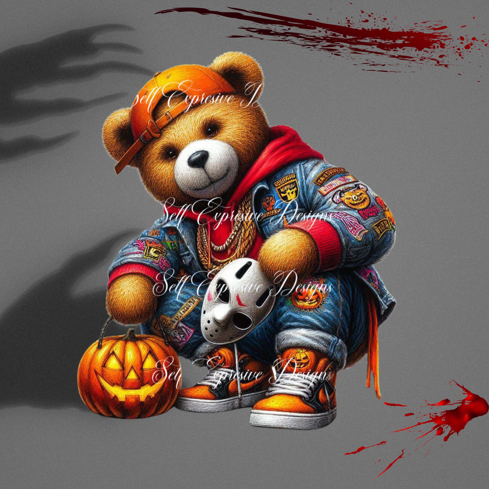 Spooky Teddy Bear Digital Art - Unique Halloween Decor, Cute Monster ...