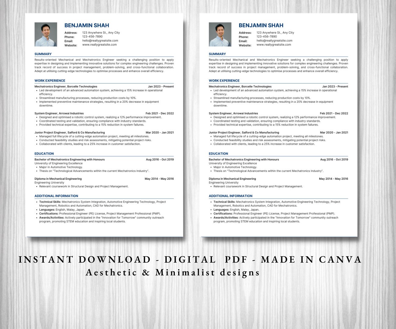 Modern Blue and White Editable Resume Template for Easy Job ...