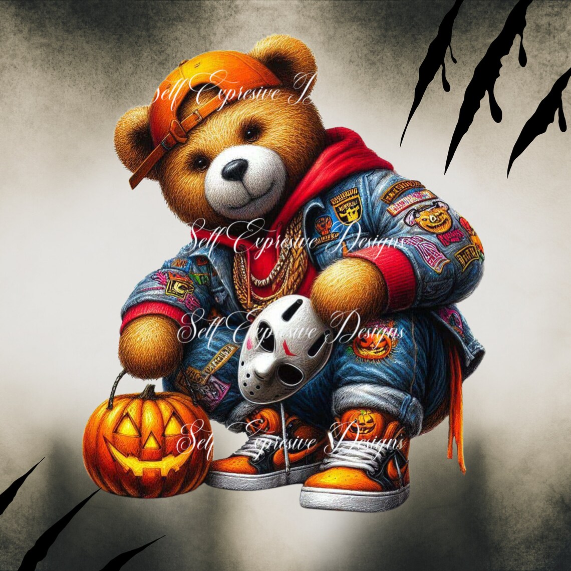 Spooky Teddy Bear Digital Art - Unique Halloween Decor, Cute Monster ...