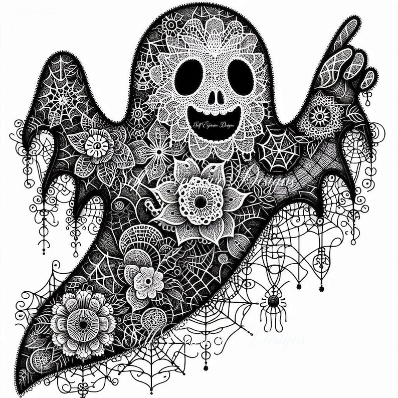Scary Ghost Lace Digital Design Png Halloween Boo Lace - Etsy
