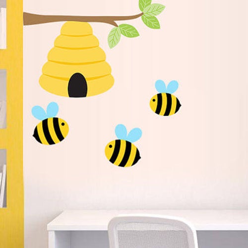 Bee Wall Decal Decor Bumble Bee Beehive Decal Tree Branch - Etsy
