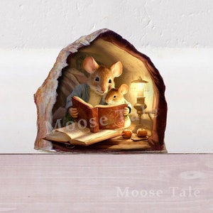 Mouse Hole Family Reading a Book Wall Decal Mice Family Sticker Library ...