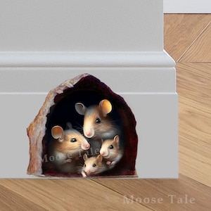 Family of Four Sticker Mice Peeking Out Sticker Realistic Mouse in Hole ...