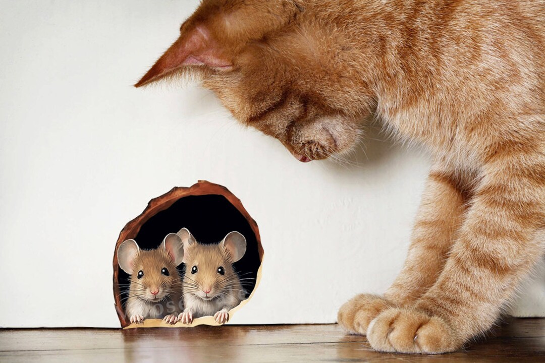 Realistic Mice Sticker Two Mice Friends in Hole Wall Decal Mouse Decal ...