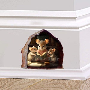 Mouse Family With a Book Mouse Hole Sticker Library Decal Mother of 2 ...