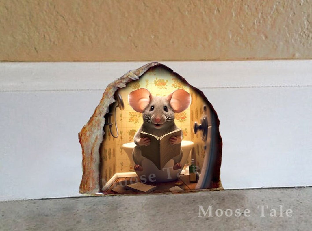 Mouse Reading Book in WC Decal Waterproof Bathroom Sticker Library Wall ...