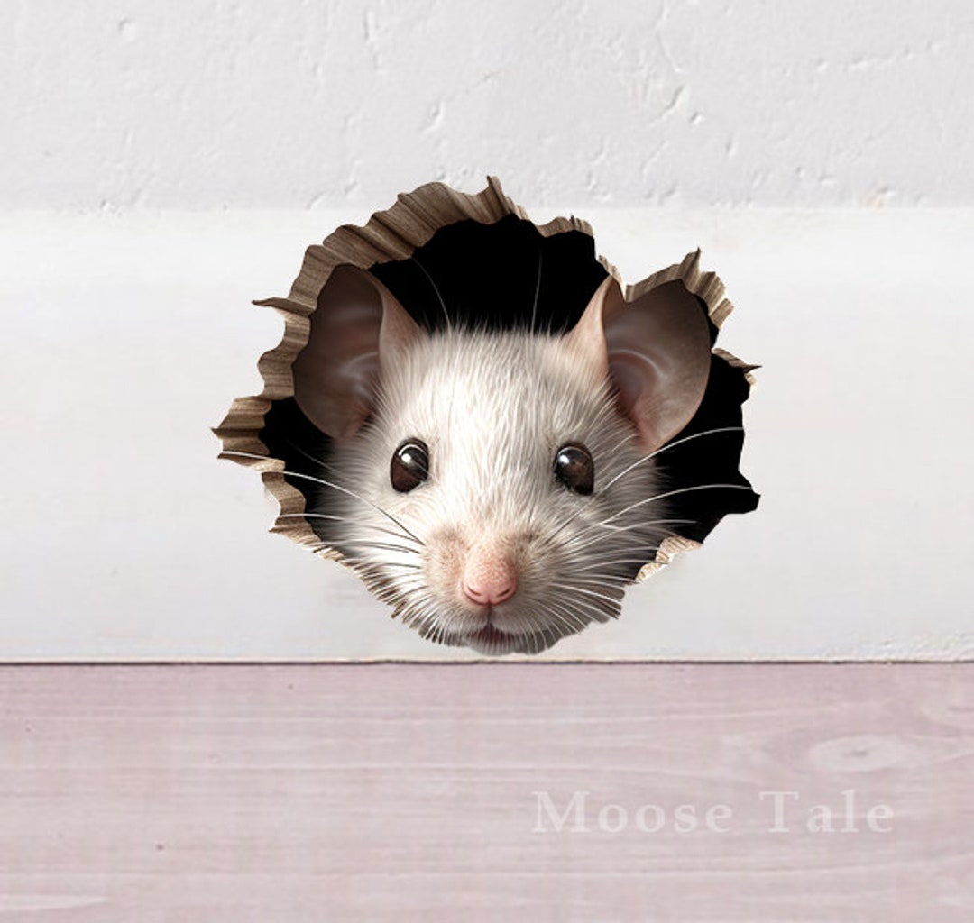 Realistic Mouse in Hole Sticker Peekaboo Mouse Decal Baseboard or ...