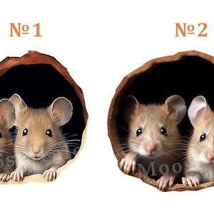Realistic Mouse Sticker Two Mice Friends in Hole Wall Decal Buddies ...