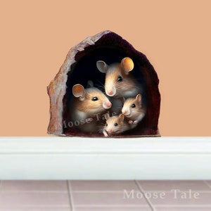 Family of Four Sticker Mice Peeking Out Sticker Realistic Mouse in Hole ...