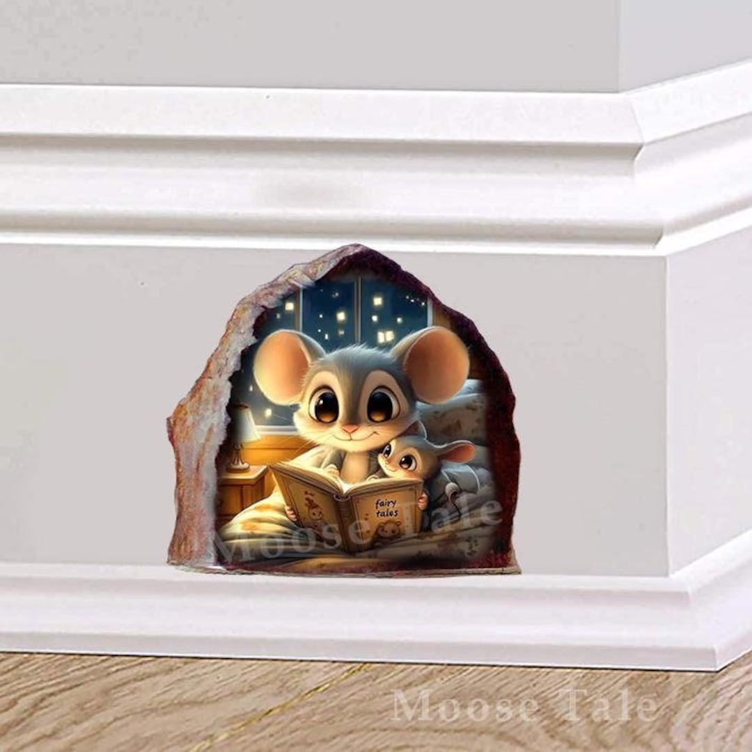 Mouse Hole Family Reading a Book Wall Decal Mice Family Sticker Library ...