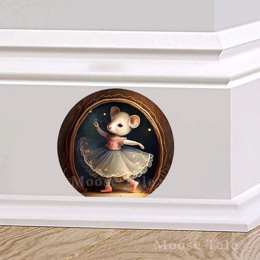 NEW Tiny Ballerina Mouse Wall Sticker Dancing Mouse Hole Sticker Girls ...