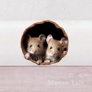Realistic Mouse Sticker Two Mice Friends in Hole Wall Decal Buddies ...