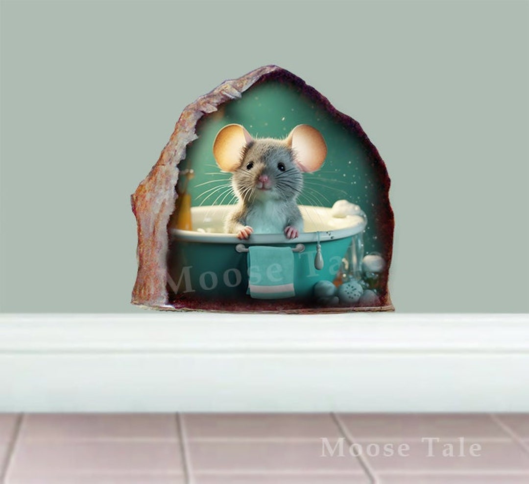 Mouse in Bathroom Sticker Wall Decal for Door or Wall Mouse Spa in Hole ...