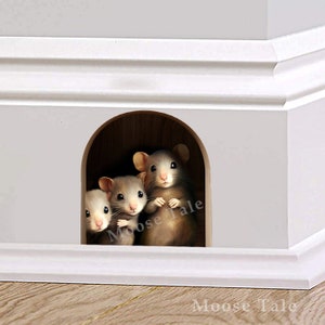 Three Friends Realistic Mouse in Hole Wall Decal Buddies Mice Sticker ...