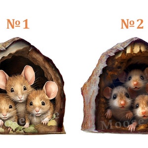 Realistic Mice in Hole Sticker Family of 4 Mouse Decal Peekaboo ...