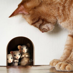 Three Friends Realistic Mouse in Hole Wall Decal Buddies Mice Sticker ...
