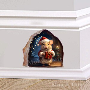 Santa Mouse in Hole Christmas Decal Mouse With Gifts Mouse Sticker ...
