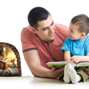 Daddy Mouse Reading Book to Son in Hole Sticker Library Decal Bookcase ...