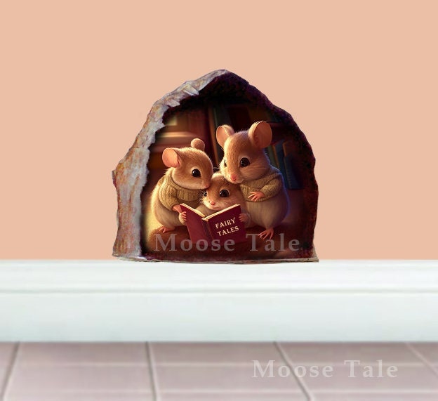 Mothers Day Gift Mouse Reading Book in Hole Mice Family - Etsy UK