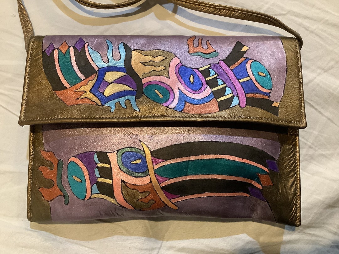 K. Lee Manuel Hand Painted Purse Metallic Leather Vintage NEW 1988 - Etsy