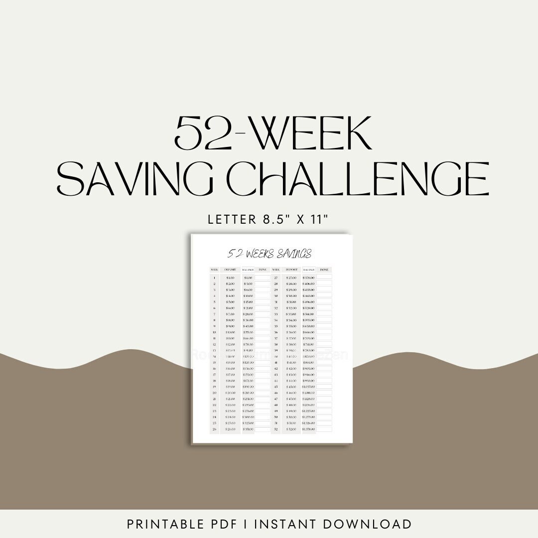 52 Week Saving Challenge, Money Saving Chart, Money Saving Challenge ...