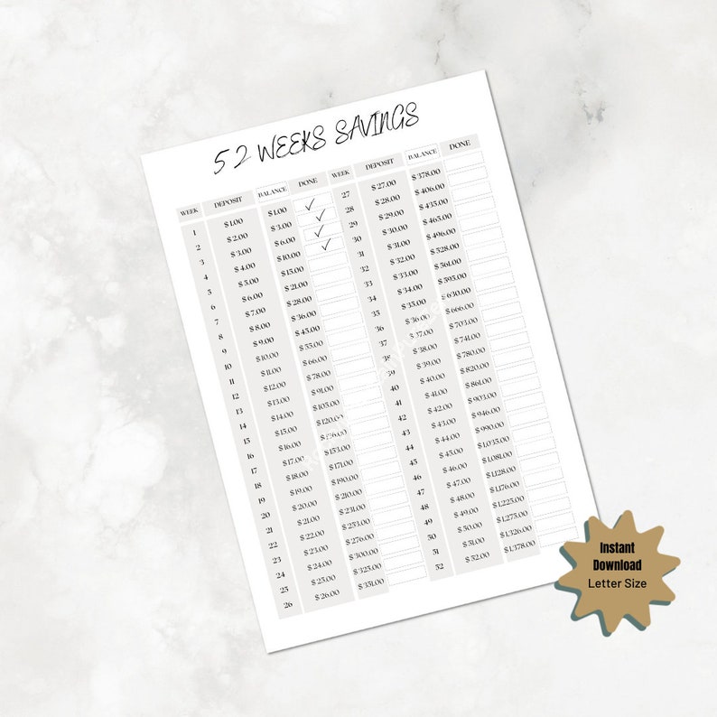 52 Week Saving Challenge, Money Saving Chart, Money Saving Challenge ...