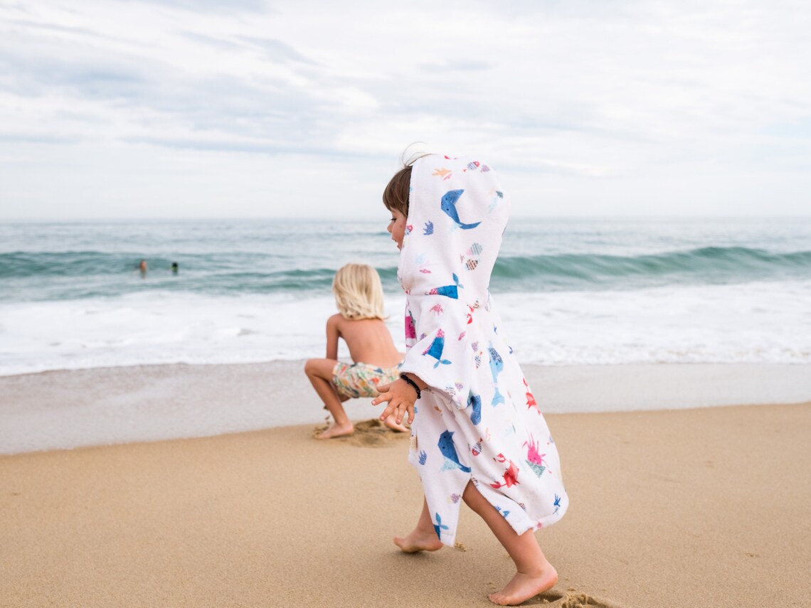Handmade Kids Hooded Towel Poncho for Beach Bath Pool & Surf Changing ...
