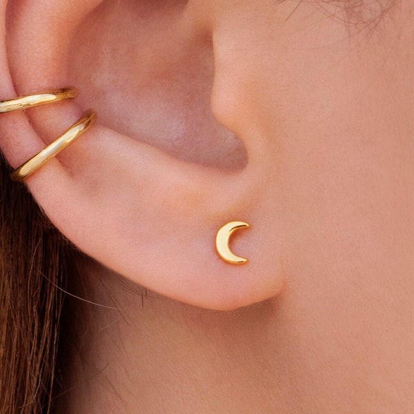 Crescent Moon Stud Earrings - Etsy