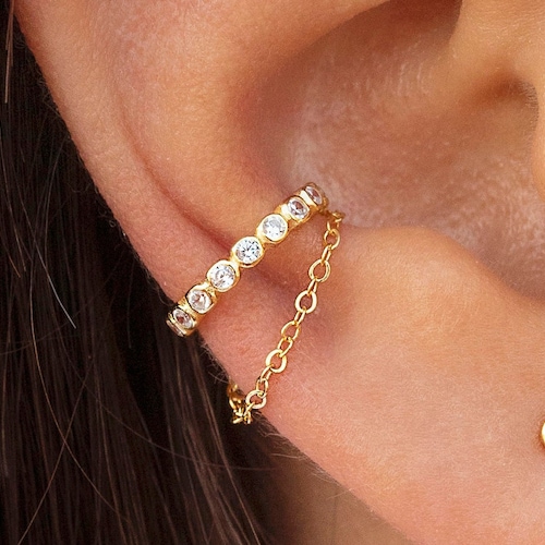 Dainty & Minimalist Dangling Chain Conch Ear Cuff Earrings - Etsy