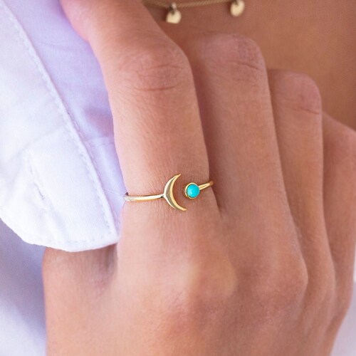 Moon & Turquoise Open Ring | Etsy