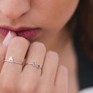 Open Ring With Black Cubic Zirconia, Minimalist Rings, Adjustable Rings ...